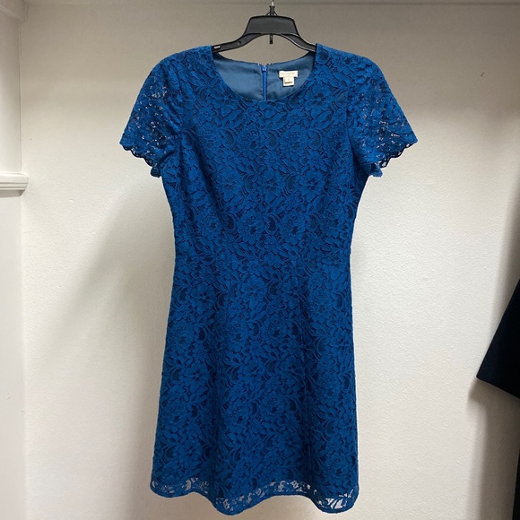 J. Crew | Dresses | J Crew Lace Overlay Fit Flair Mini Dress | Poshmark